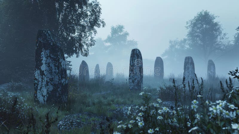 Mysterious Stone Circle at Dusk Ancient Druid Stones Enveloped in ...