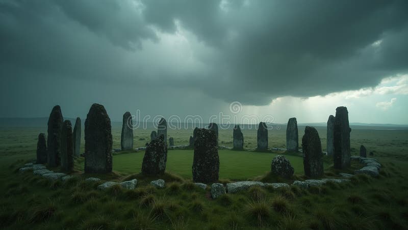 Mysterious Stone Circle Under Stormy Sky Conveys Ancient Rituals Stock ...