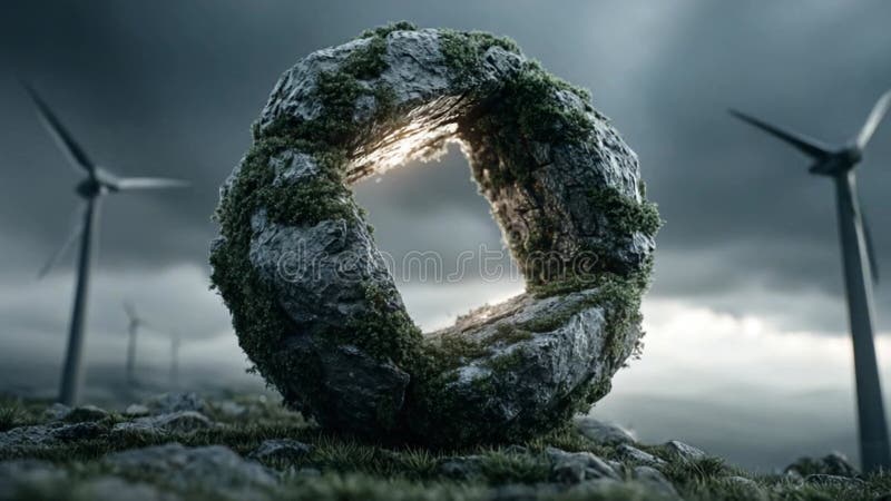 Mysterious Stone Circle with Wind Turbines in Dramatic Landscape Stock ...