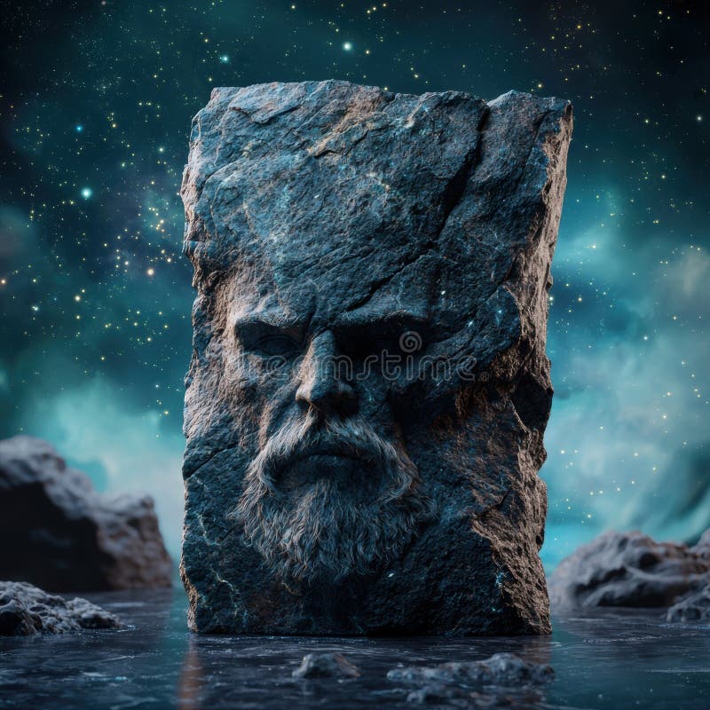 Mysterious Stone Face in the Cosmos Stock Illustration - Illustration ...
