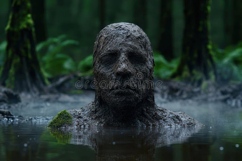 Mysterious Stone Face Emerging from the Water Stock Illustration ...