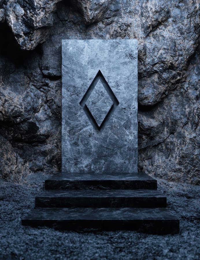 Mysterious Stone Monolith in Dark Cave Stock Illustration ...