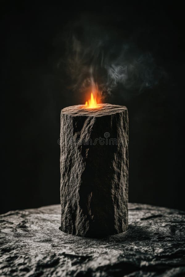 Mysterious Stone Monolith with Flickering Flame in Dark Setting Stock ...