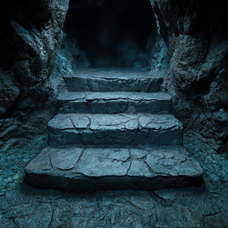 Mysterious Stone Staircase in Dark Cave Stock Illustration ...
