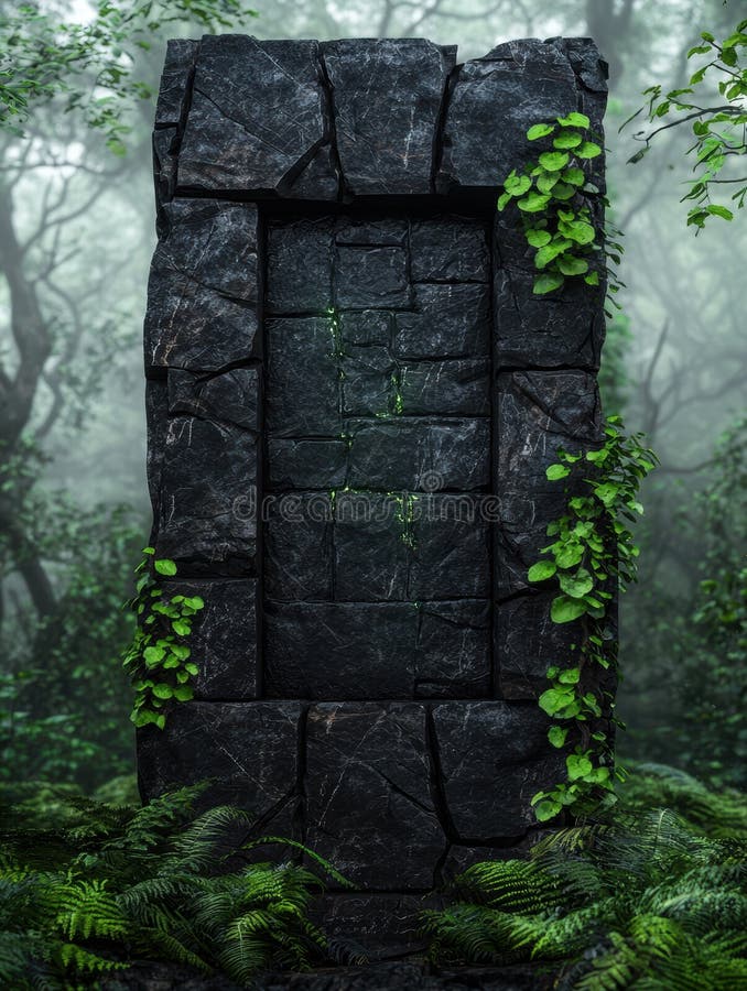 Mysterious Stone Structure in Lush Forest Stock Illustration ...