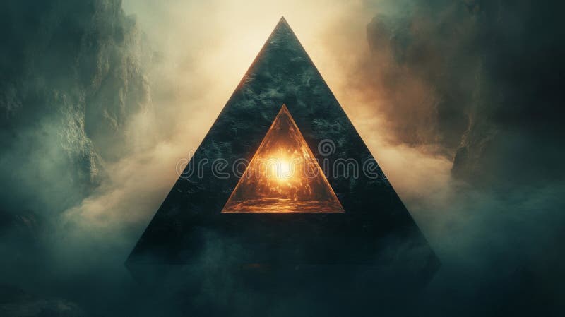 Mysterious Stone Triangle in a Foggy Forest Stock Illustration ...