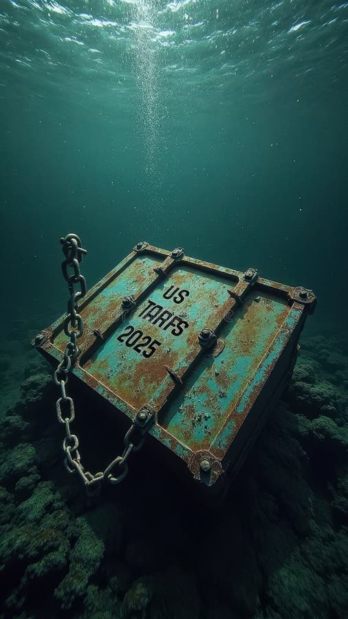 Mysterious Submerged Cargo Chest Anchored Underwater with Chain Stock ...