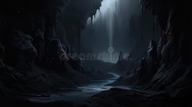 Mysterious Subterranean Cave Landscape with Ethereal Light Beams Stock ...