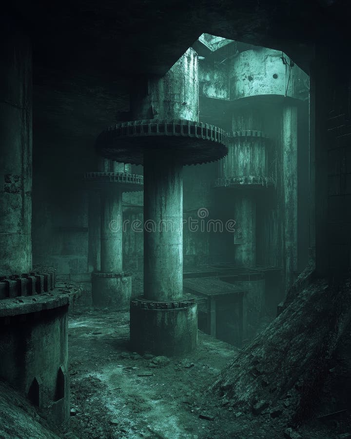 Mysterious Subterranean Structure with Circular Platforms and Green ...