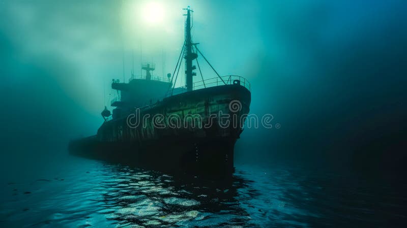 Mysterious Sunken Ship in Underwater Silence Stock Photo - Image of ...