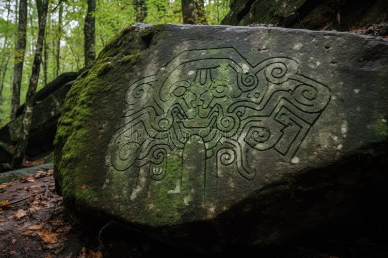 Mysterious Symbols Carved on Mountain Rocks Stock Illustration ...