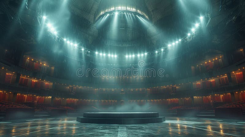 Mysterious Theater Stage Illuminated in Dramatic Lighting and Rain ...