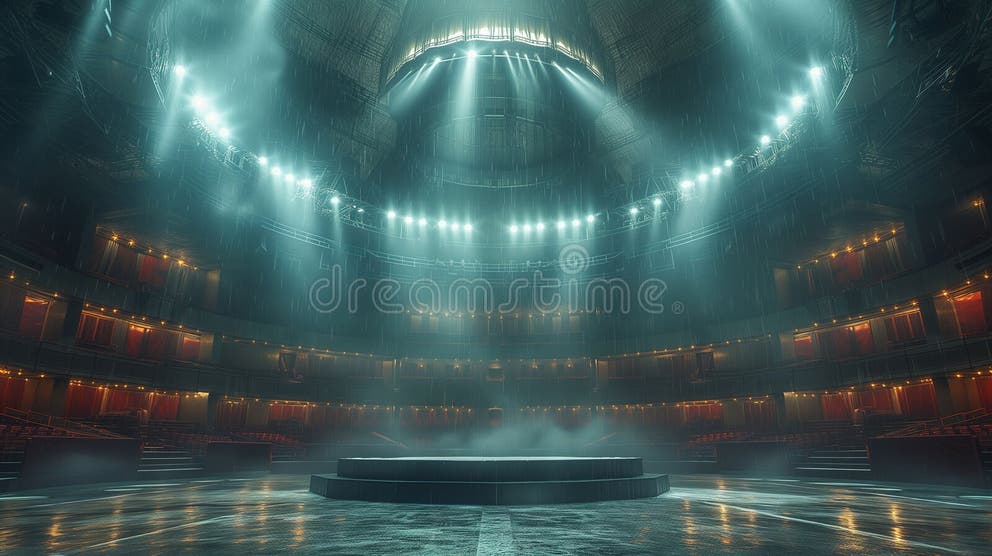 Mysterious Theater Stage Illuminated in Dramatic Lighting and Rain ...