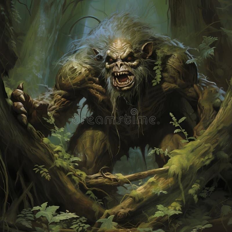 Mysterious Troll Lurks in Haunted Forest Landscape Artwork Stock ...