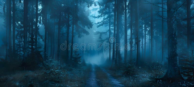 Mysterious Twilight Forest Path Stock Illustration - Illustration of ...