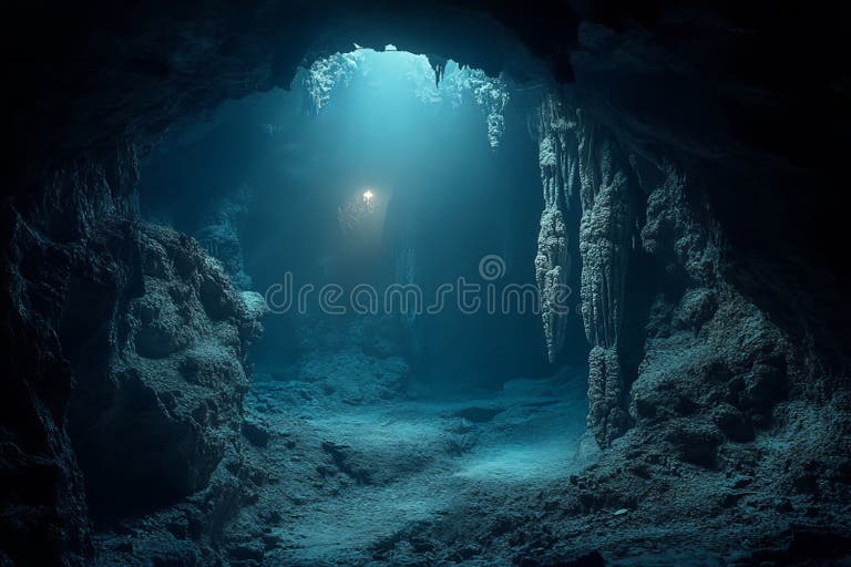 Mysterious Underground Cave with Stalactites and Light Rays Stock ...