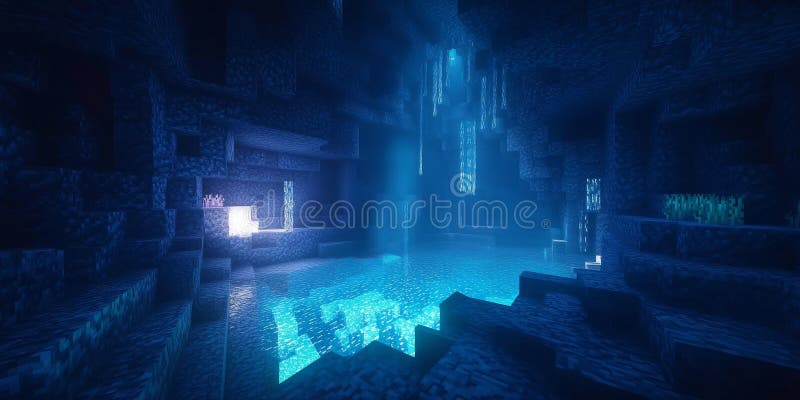 A Mysterious Underground Cavern with Glowing Crystals and a Shimmering ...