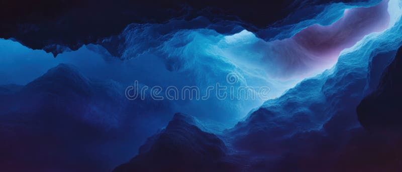 Mysterious Underground River Flows through Dark Cave Adorned with Blue ...