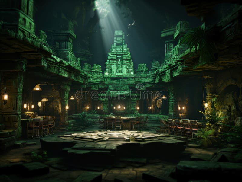 A Mysterious, Underground Setting with Ancient Ruins Overgrown by Lush ...