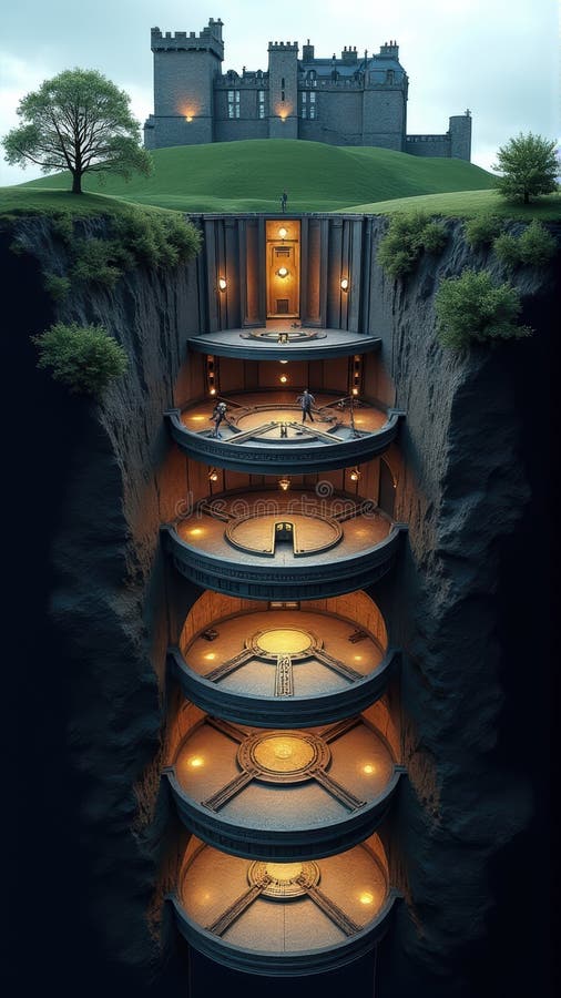 Mysterious Underground Structure with Castle in the Background Stock ...