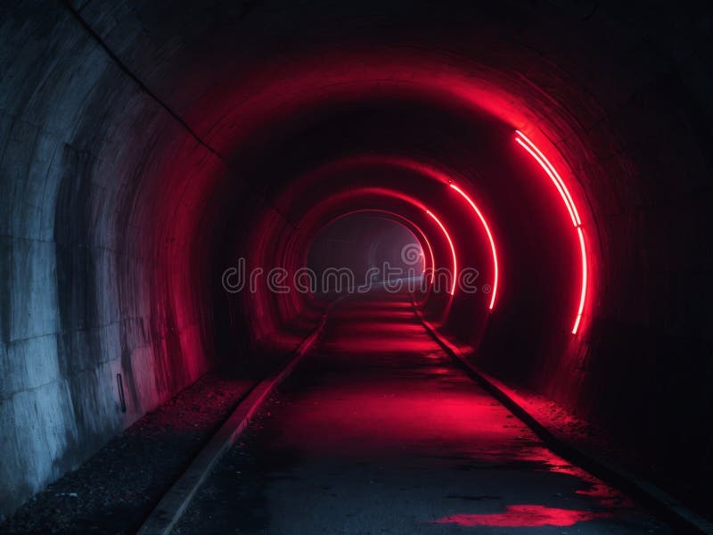 Mysterious Underground Tunnel Illuminated by Striking Red Lights during ...