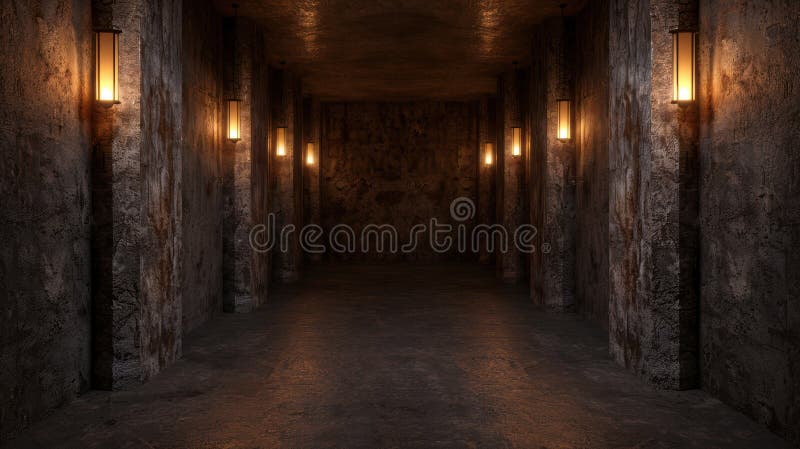 Mysterious Underground Tunnel with Warm Lighting Stock Illustration ...