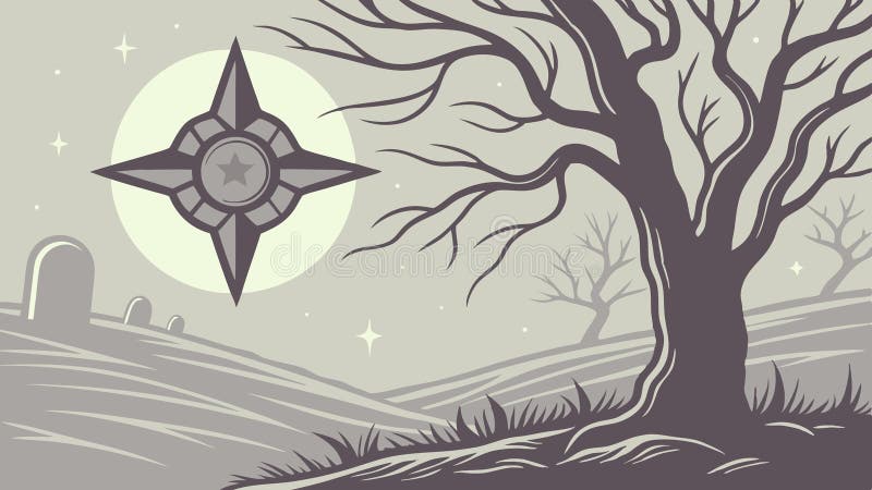 Mysterious Star Compass by a Bare Tree in an Eerie Landscape, Vector ...