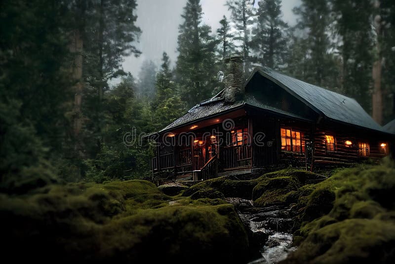 Mysterious View of a Wooden House in the Forest Stock Image - Image of ...