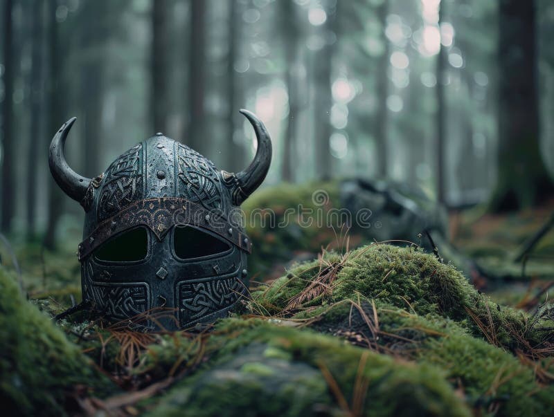 Mysterious Viking Helmet in the Forest Stock Illustration ...