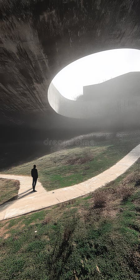 Mysterious Walk through a Modern Architectural Structure in Hazy Light ...