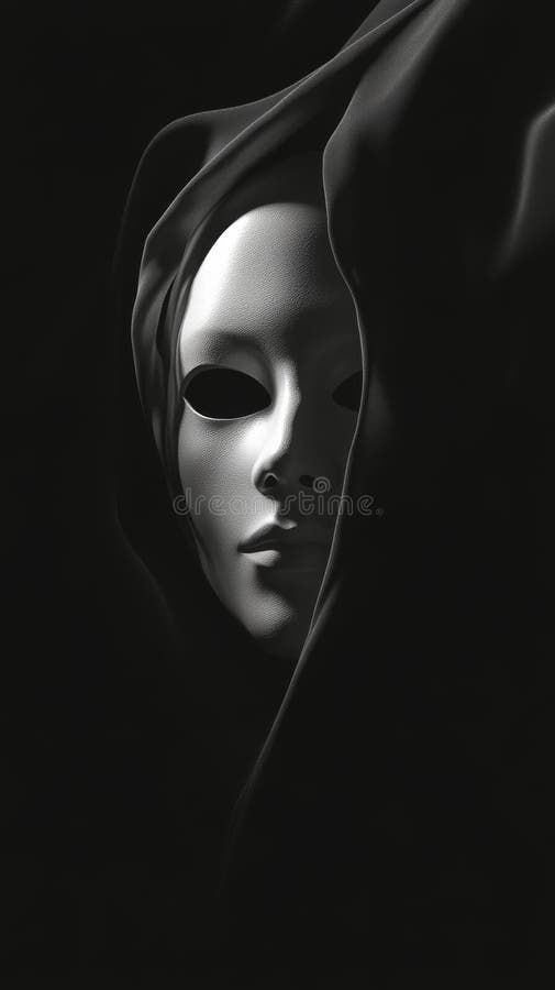 Mysterious White Mask Partially Veiled in Shadows Stock Photo - Image ...