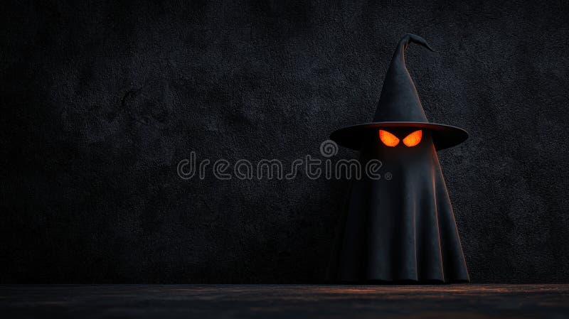 Mysterious Witch Figure with Glowing Eyes Against a Dark Background ...