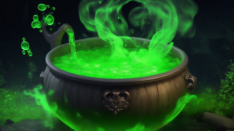 A Mysterious Witch S Cauldron Bubbling with Green Potion Stock ...