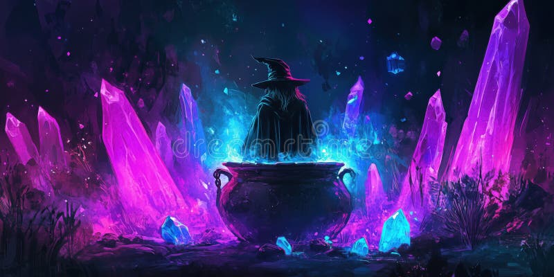 Mysterious Wizard Brewing Potion in Enchanted Cauldron Surrounded by ...