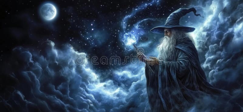 Wizard Casting a Powerful Spell, Glowing Magic Energy in Hands Stock ...