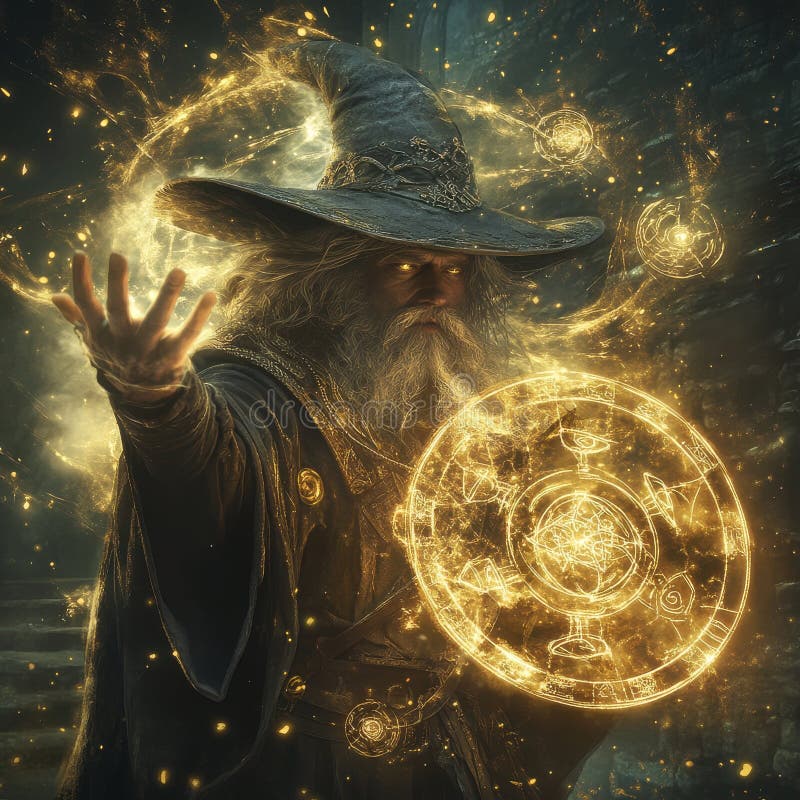 Mysterious Wizard Casting Spells in a Mystical Enchanted Forest Stock ...