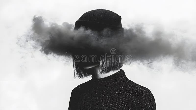 Mysterious Woman with a Clouded Head Stock Illustration - Illustration ...