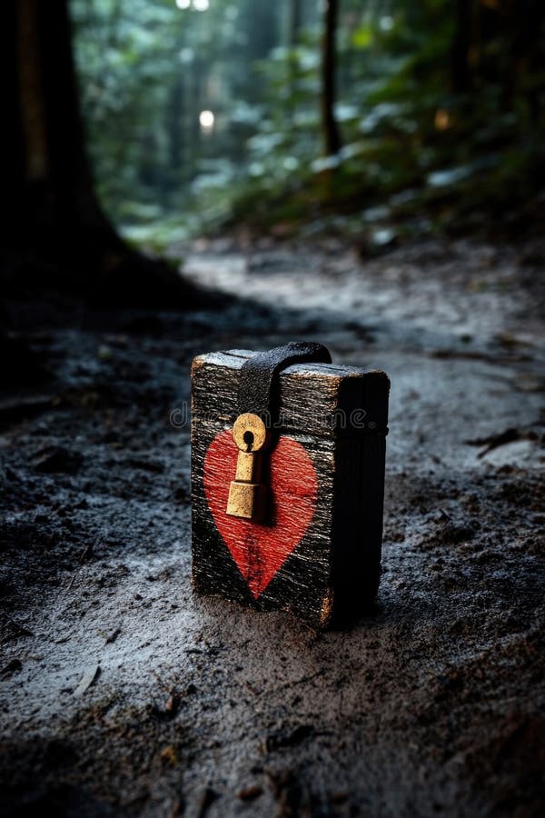 Mysterious Wooden Box with Heart and Lock in Enchanted Forest ...