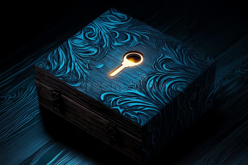 A Mysterious Wooden Box with a Keyhole, Illuminated by a Soft Glow ...