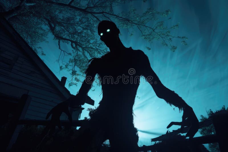 Mysterious Zombie Shadow on a Moonlit Night Stock Illustration ...