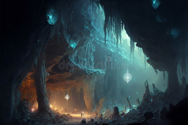 Mystery Colorful Crystal Cave Stock Illustration - Illustration of ...