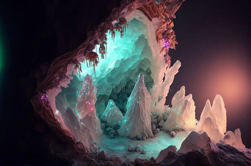 Mystery Colorful Crystal Cave Stock Illustration - Illustration of ...