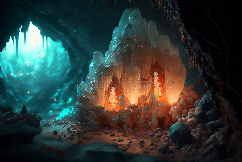 Mystery Colorful Crystal Cave Stock Illustration - Illustration of ...