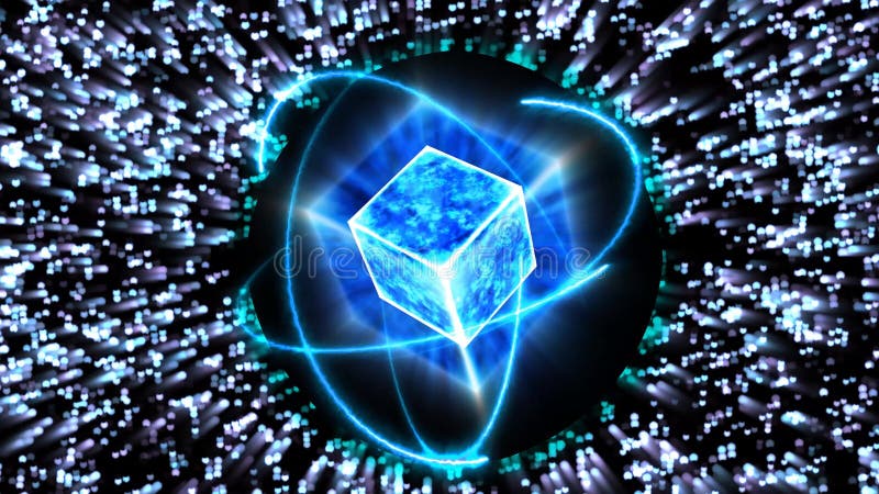 Mystery Dark Blue Wave Cube Empty Core Energy Surface and Atom Moving ...