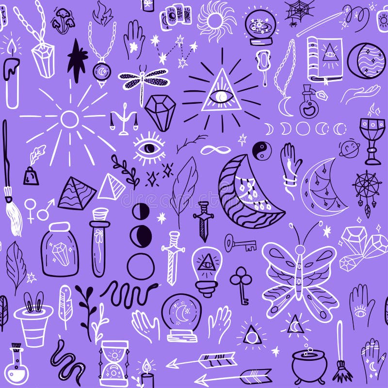 Mystery Doodle Seamless Pattern Stock Vector - Illustration of fantasy ...