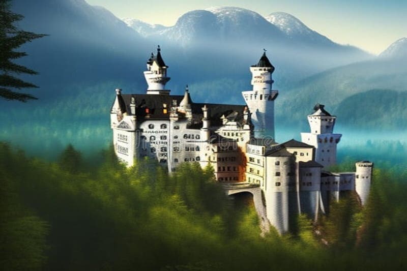 Fairy Tale Castle in the Mountains Stock Illustration - Illustration of ...