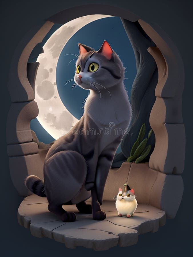Mystery and Grace: the Elegance of Cats Under the Full Moon Stock ...