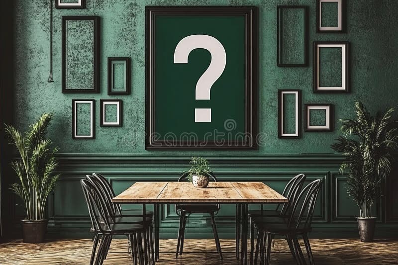 Mystery and Intrigue Wall with Question Mark in Empty Frame and Wooden ...