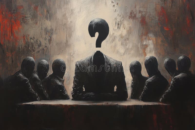 Mystery Meeting with Question Mark Head Stock Image - Image of hidden ...