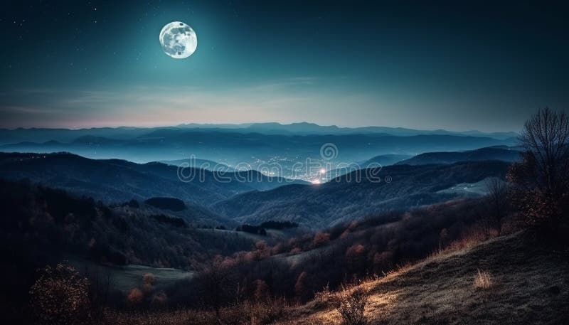 Mystery of the Spooky Mountain Range in the Winter Night Generated by ...